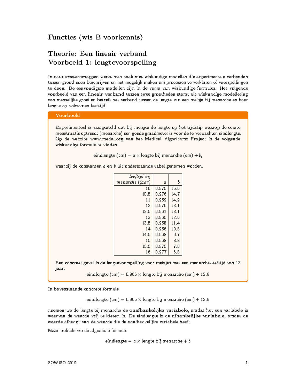 Functies en Lineaire Verbanden in Wiskundige Modellen (NAT123 ...