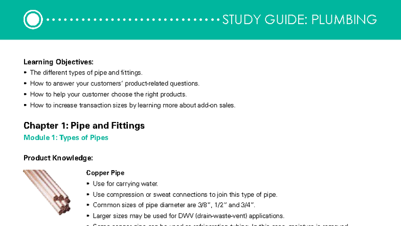 Plumbing Study Guide: Pipe Types, Fittings & Valves Overview - Studocu