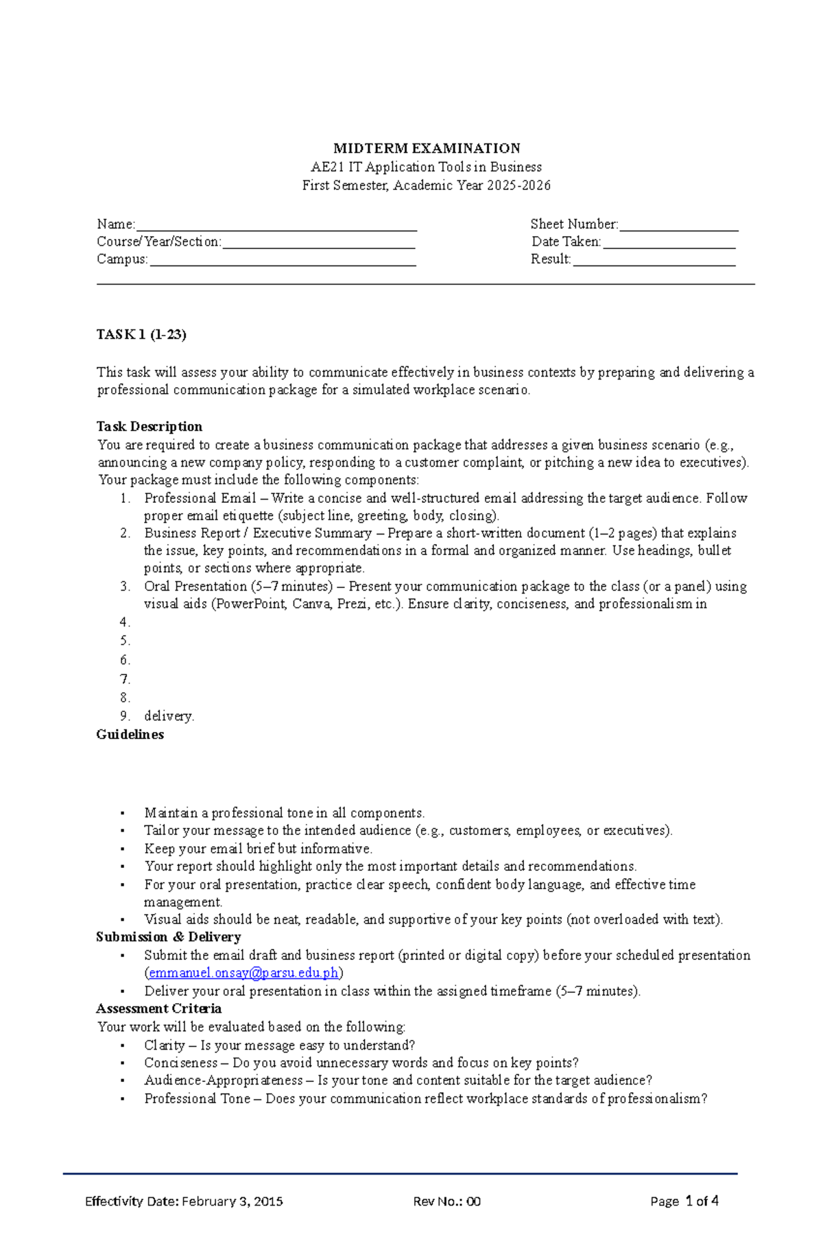 MIDTERM EXAM AE21 IT Application Tools in Business: Communication ...