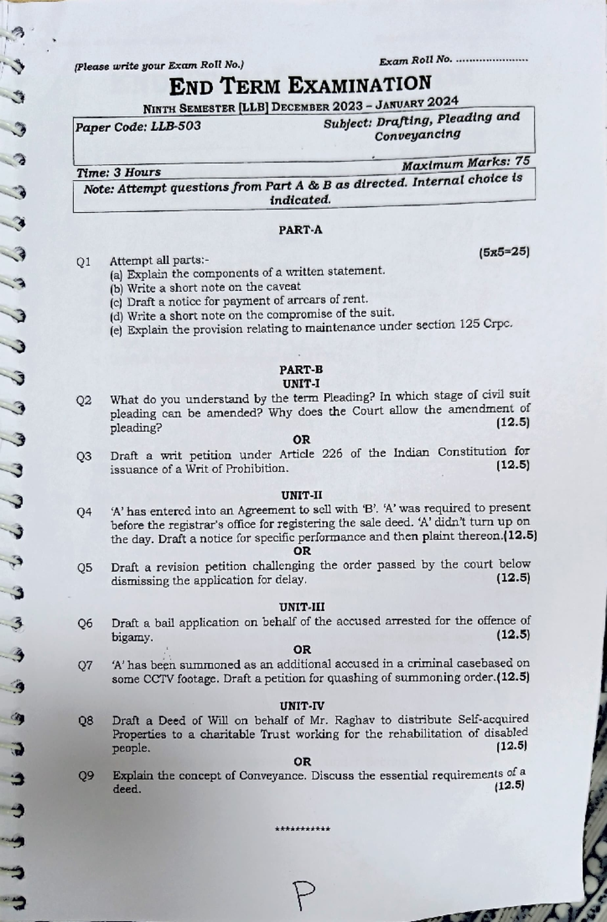 Drafting PYQ 3 - good - (Please write your Exam Roll No.) Exam Roll No ...