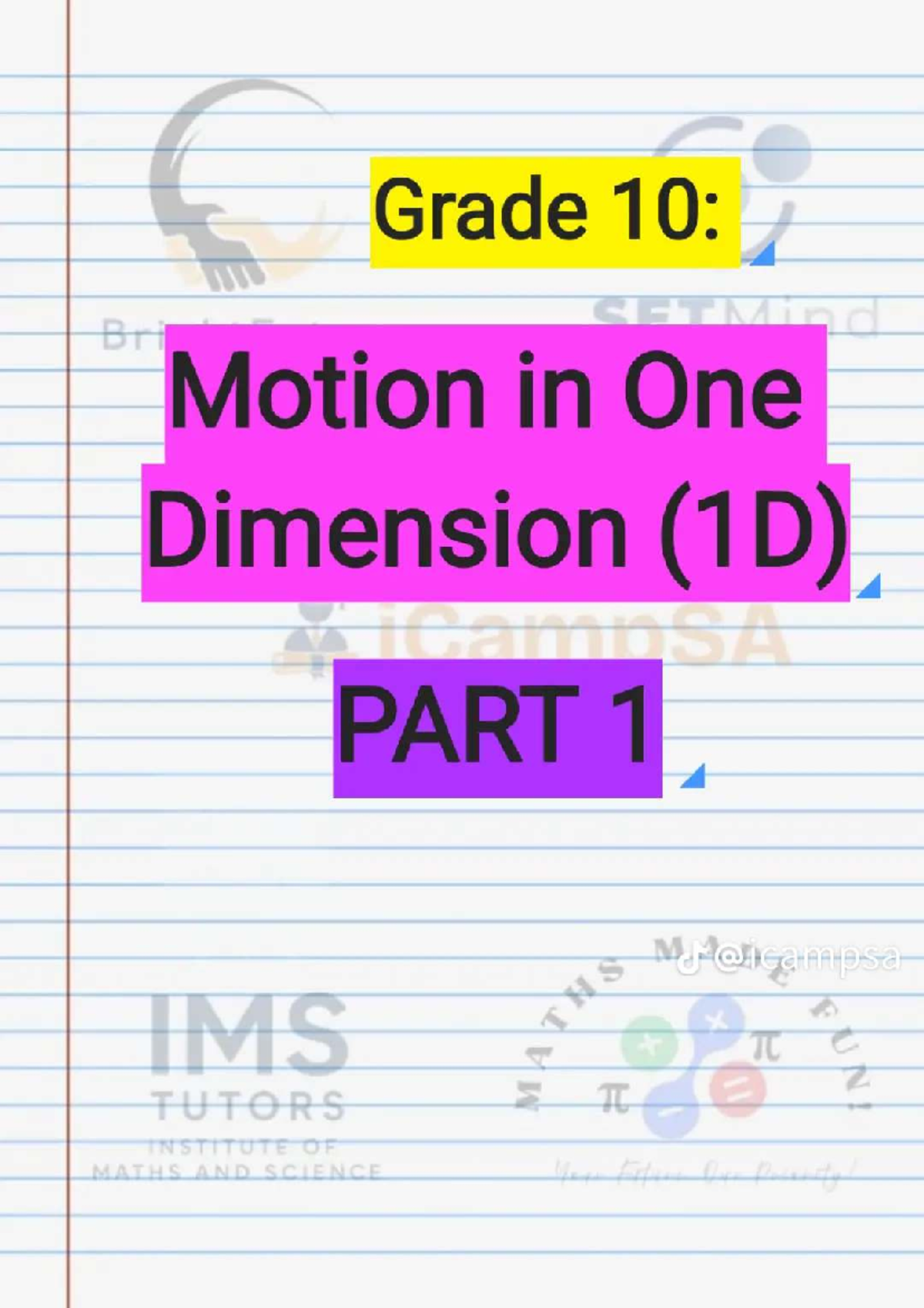 Grade 10: Motion in One Dimension - Introductory Lesson Notes - Studocu