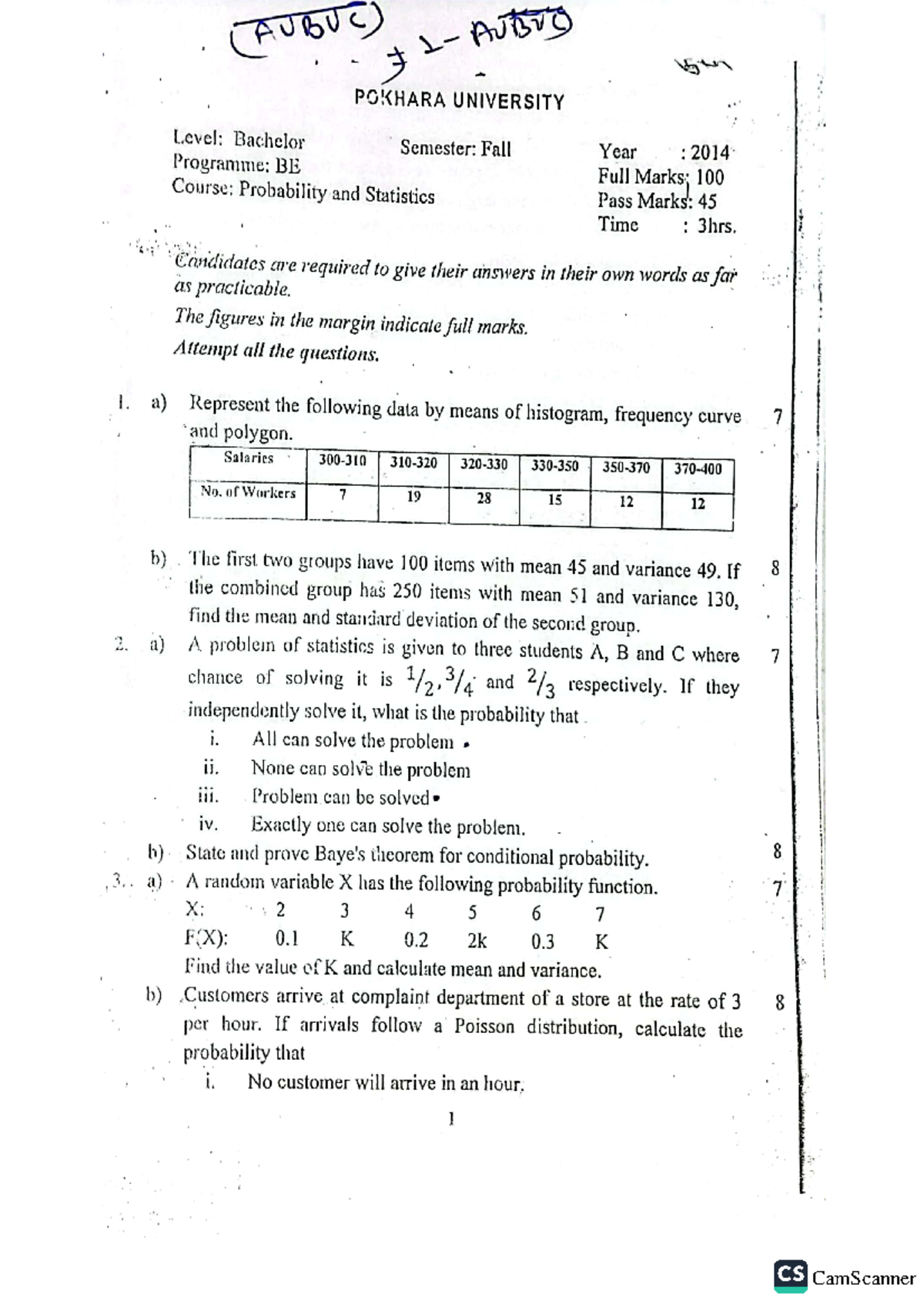 Probability and statistics past question - Probability and Queuing ...