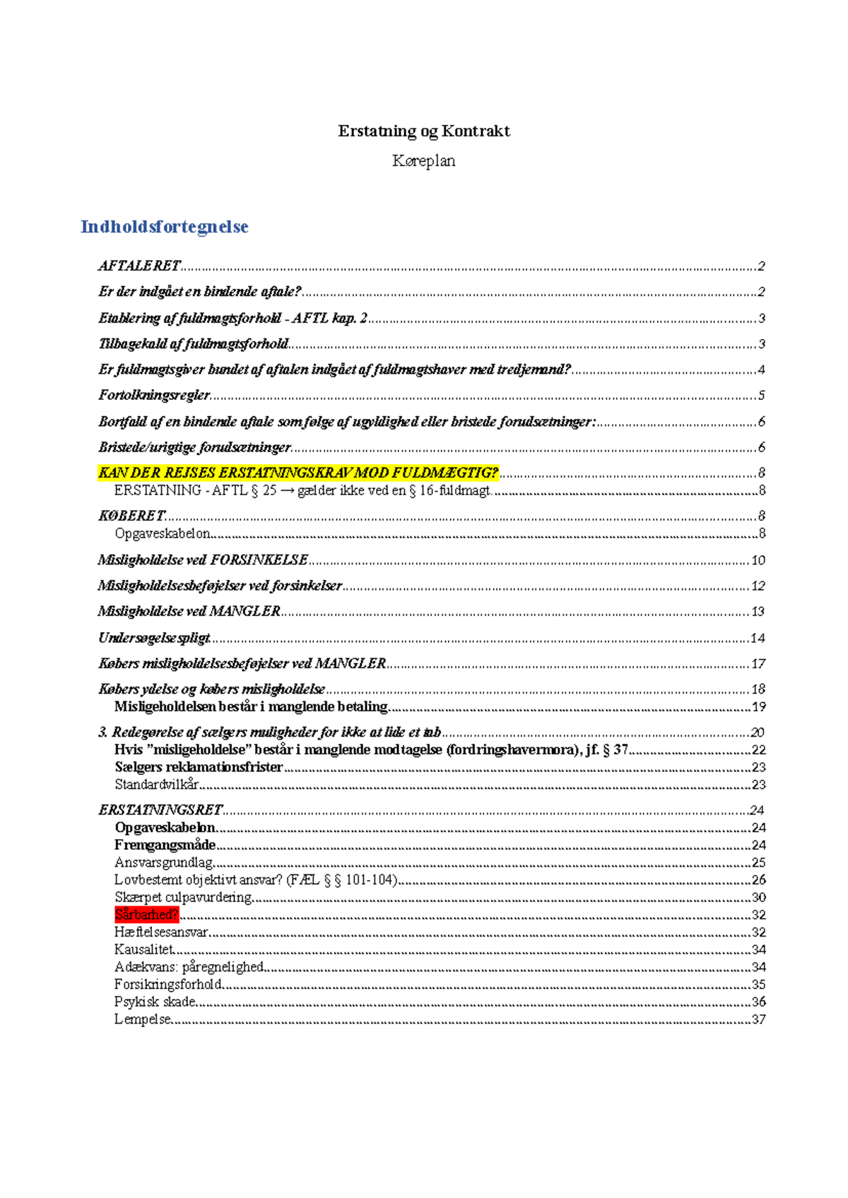 EK Køreplan - Erstatning og Kontrakt Eksamen - Studocu