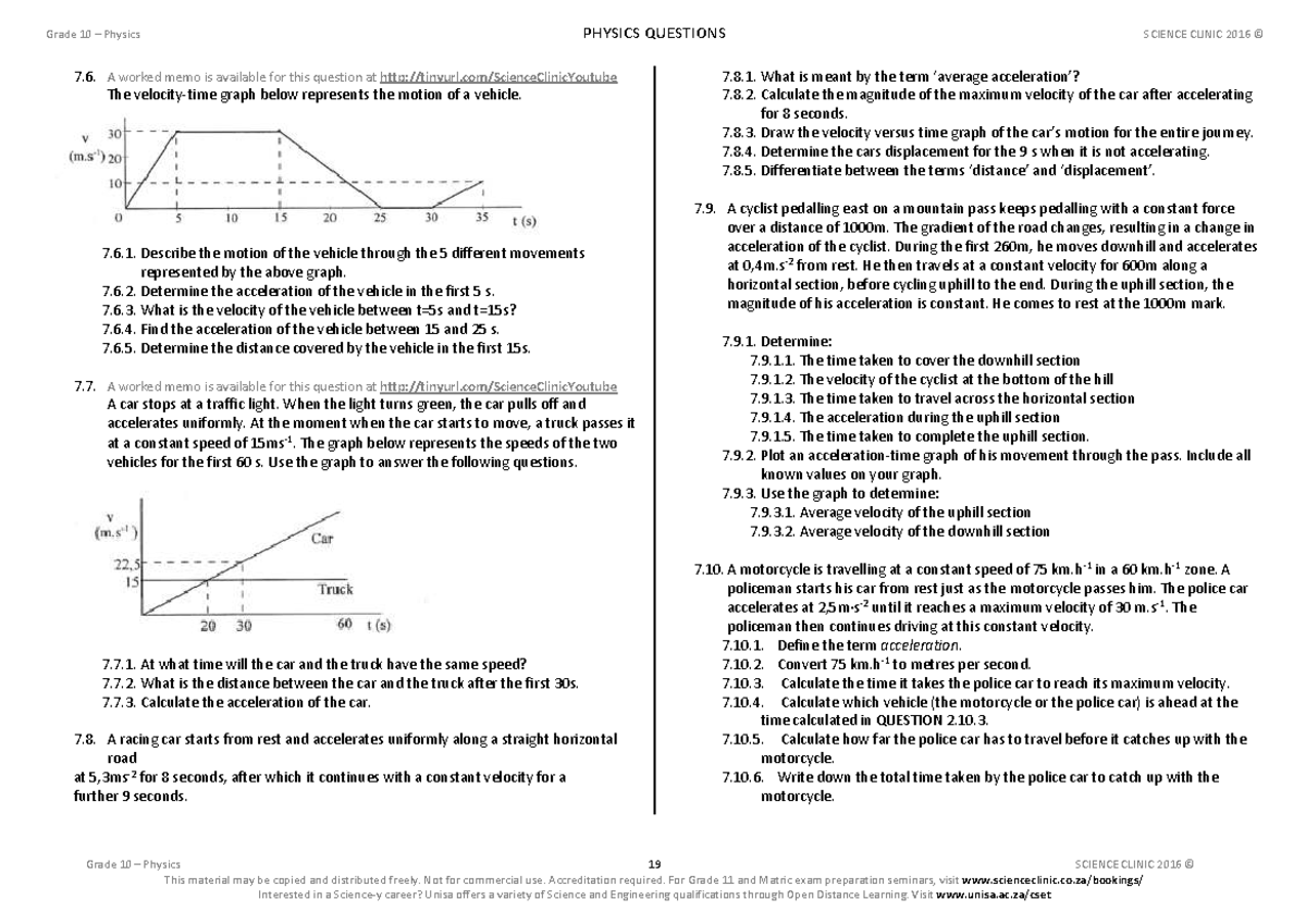 Grade 10 Physics PHYSICS QUESTIONS - Motion and Energy Concepts - Studocu