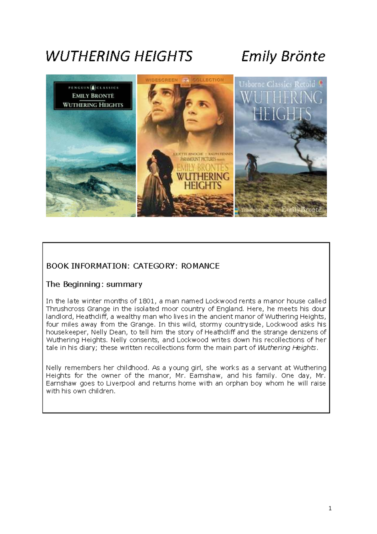 WUTHERING HEIGHTS (ENG 101) Final Exam Study Guide - Studocu