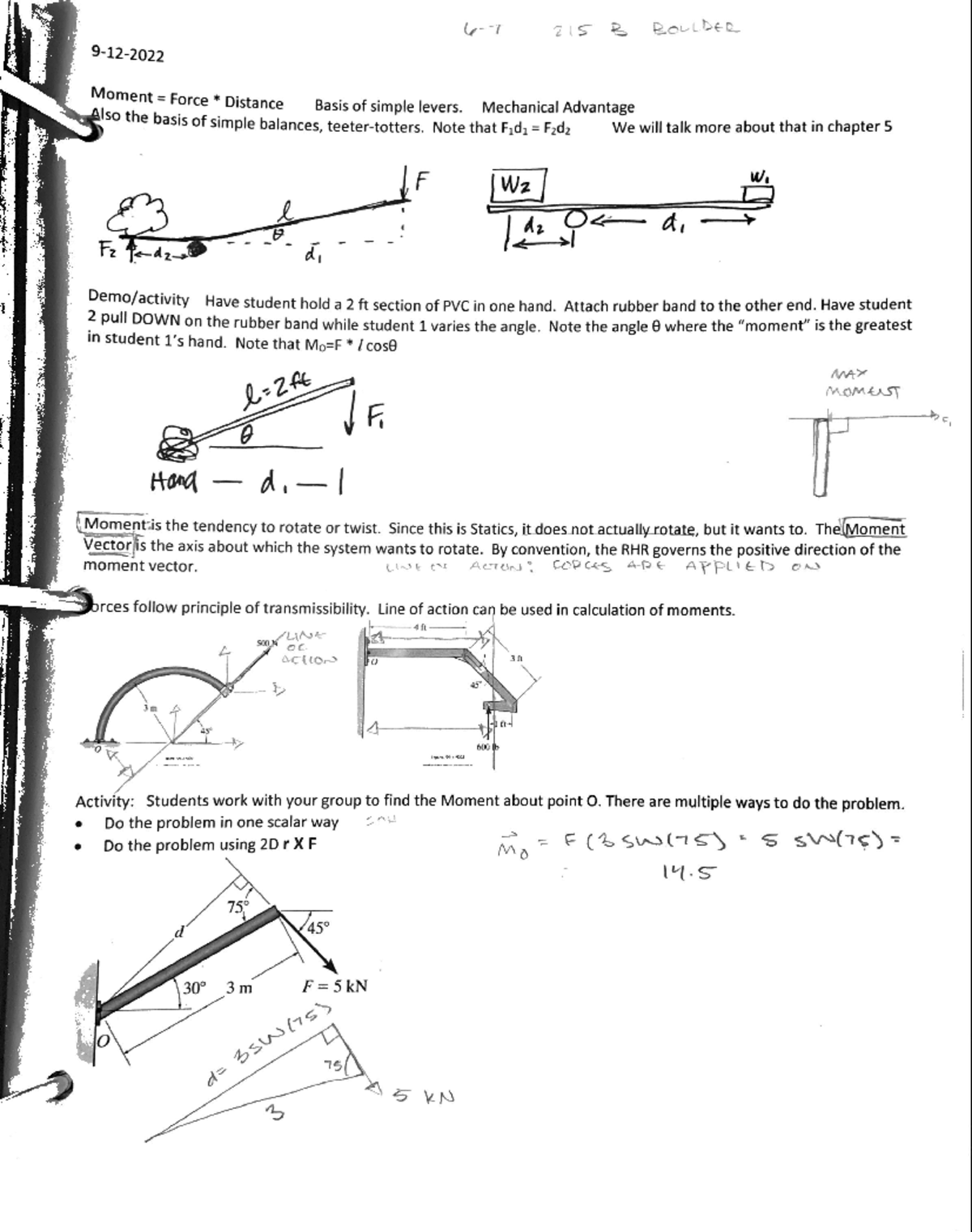 ENGR 101 - In-Class Worksheet on Simple Levers & Moments - Studocu