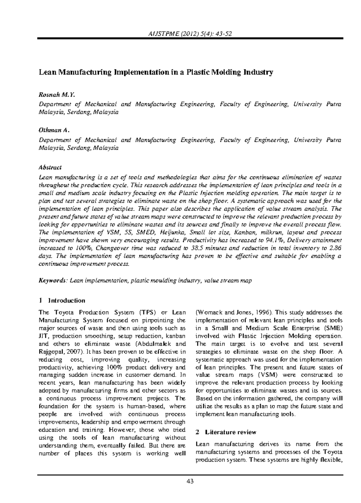 Lean Manufacturing Implementation in Plastic Molding Industry (ENGR ...