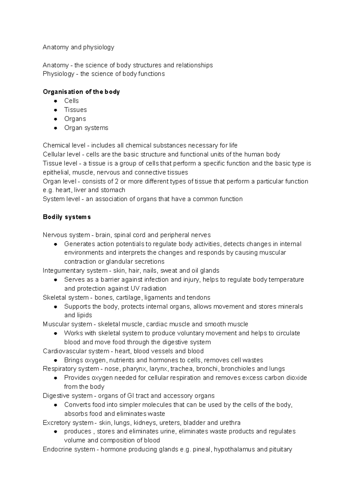 Human Anatomy & Physiology Overview: Complete Unit Notes for ANAT101 ...