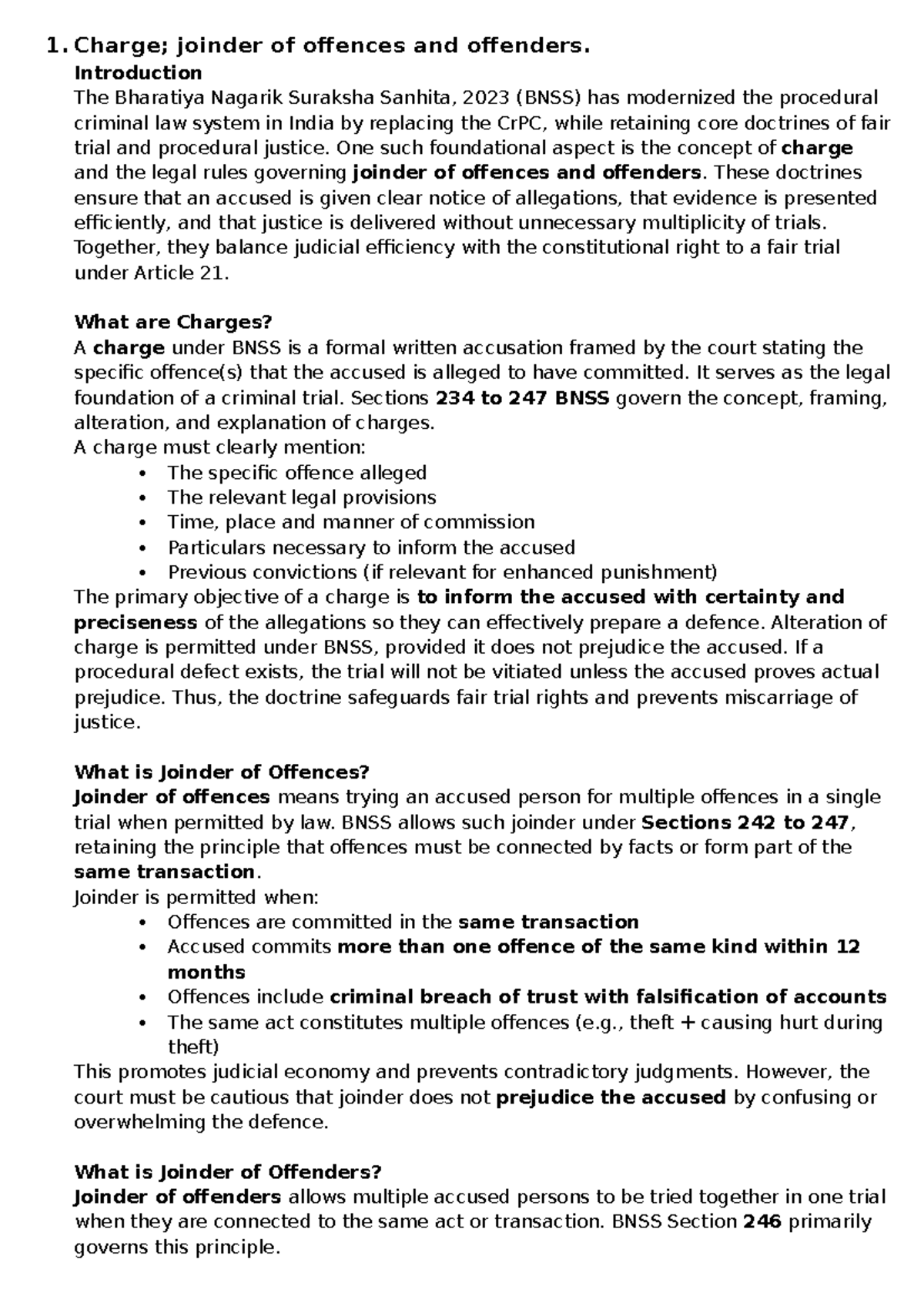 Joinder of Offences and Offenders under BNSS: Key Notes - Studocu