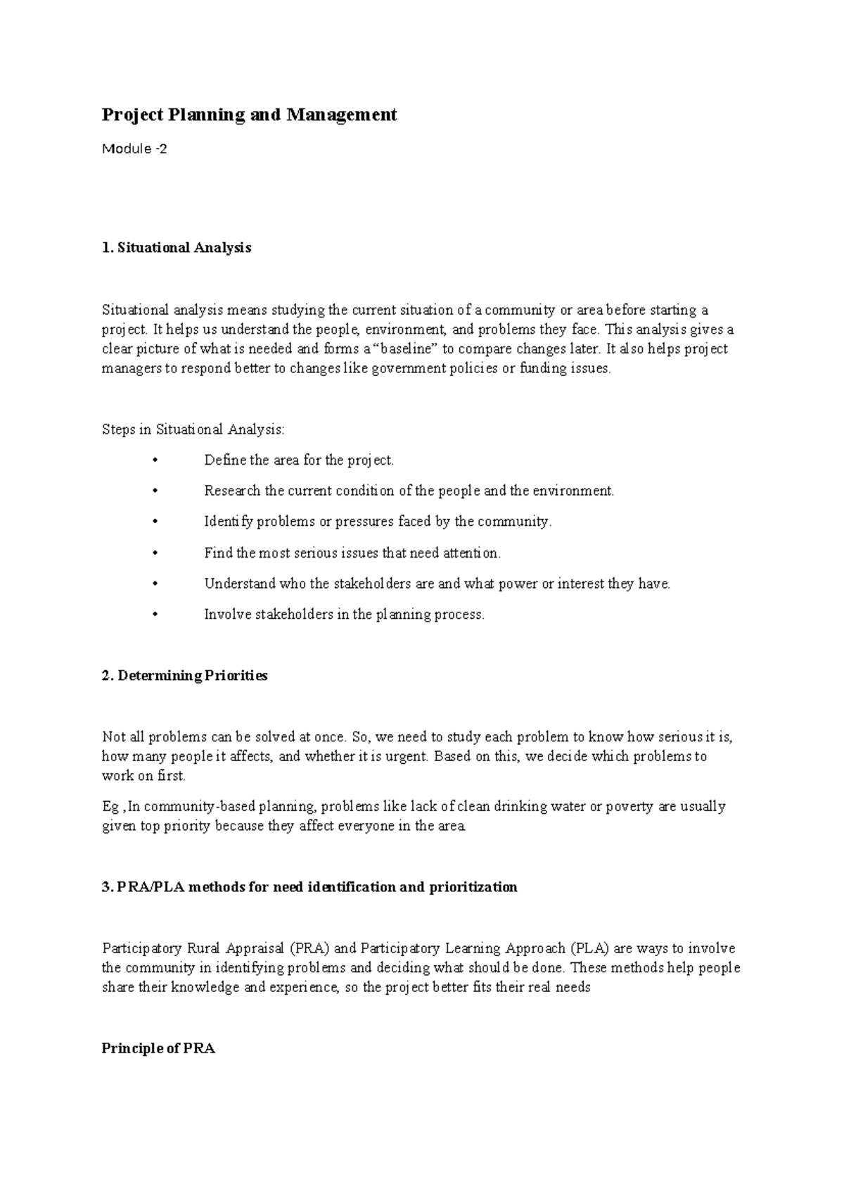 Project Management Module 2: Situational Analysis & Planning - Studocu