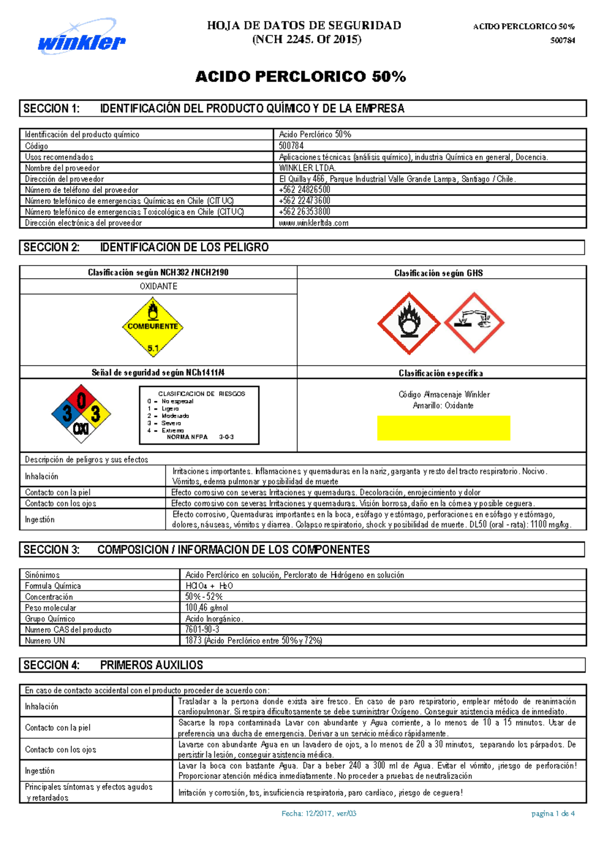 Acido- Perclorico-50 - Hoja de práctica - (NCH 2245. Of 2015) 500784 ...
