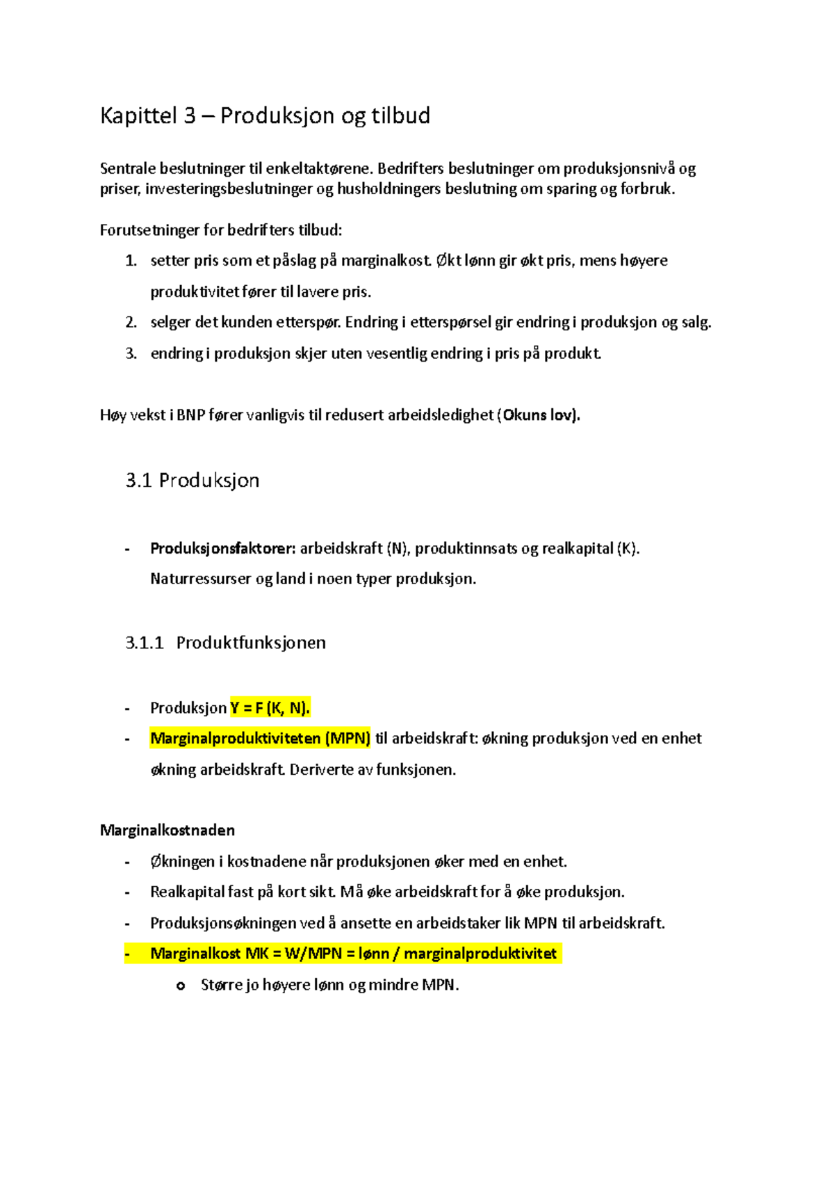 Kapittel 3 - prod og tilbud - Kapittel 3 – Produksjon og tilbud ...