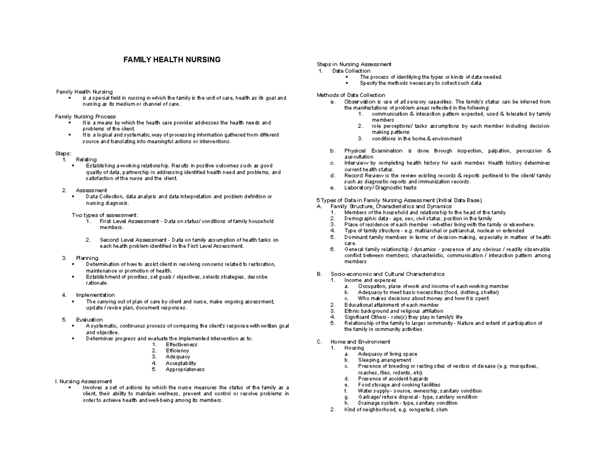 Family Nursing Process in Health Care: A Comprehensive Guide - Studocu
