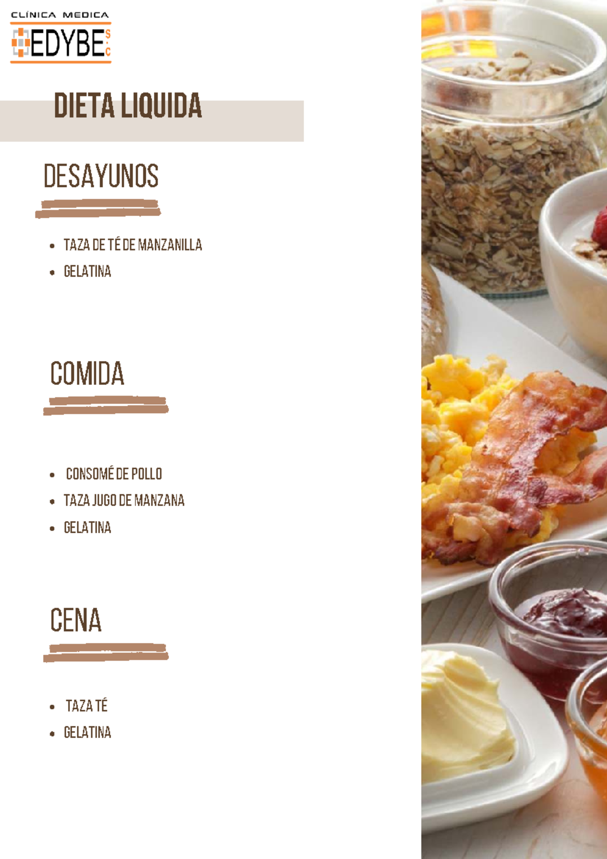 Menú Dietas: Líquida, Blanda, Normal y Paciente Hipertenso - Studocu