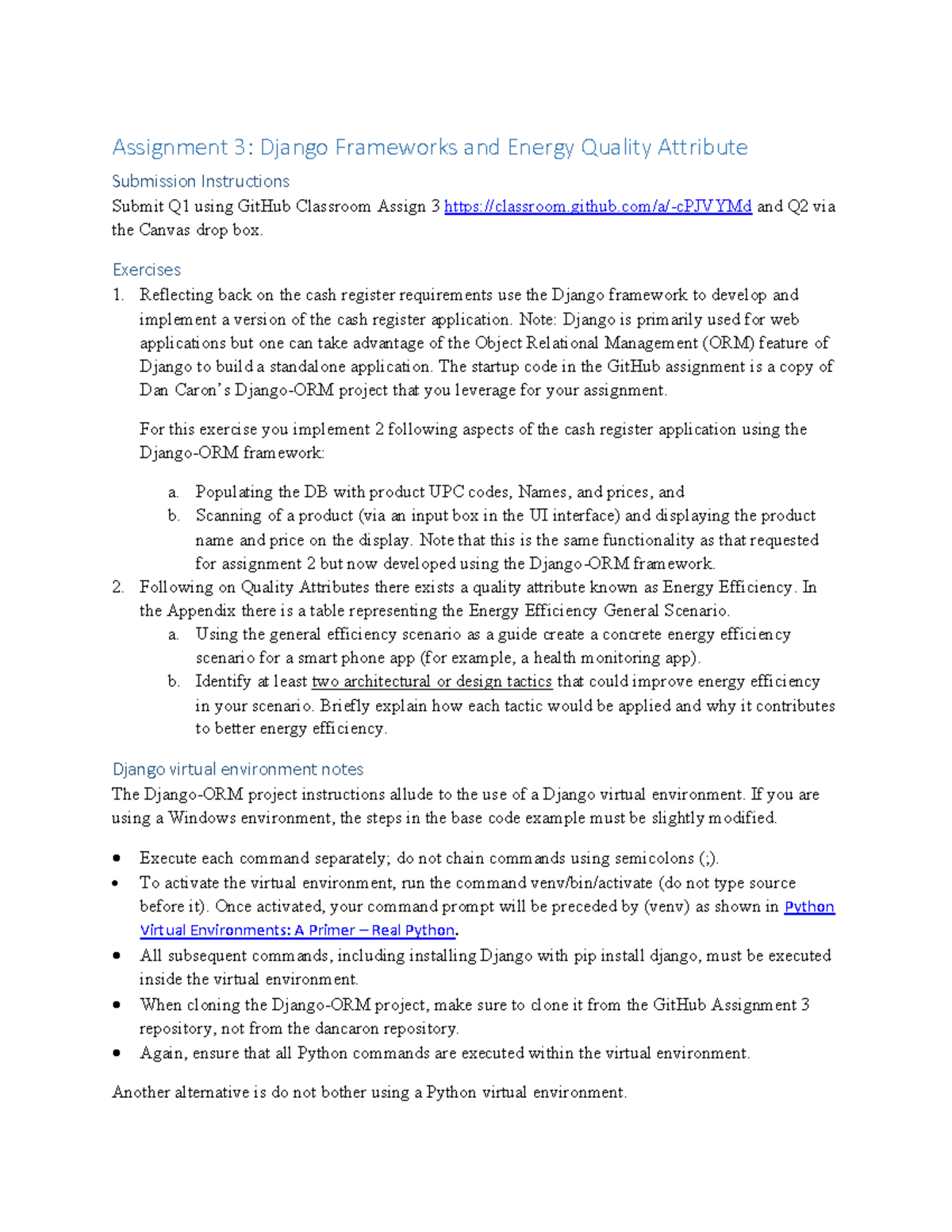 Assignment 3: Django Framework & Energy Efficiency Strategies - Studocu