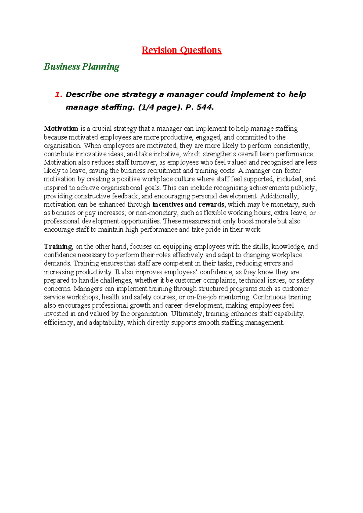 11 BST Revision Questions: Business Planning Strategies and Impacts ...