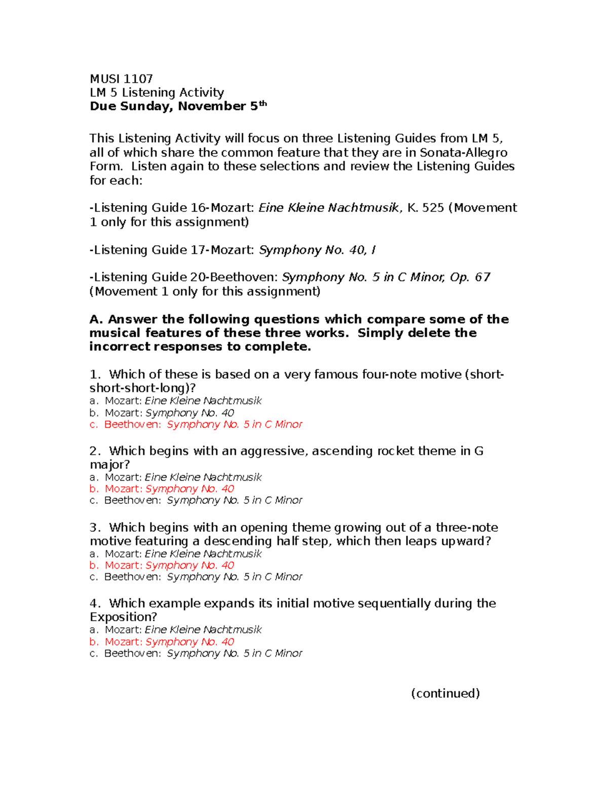 LM 5 Listening Activity - MUSI 1107 LM 5 Listening Activity Due Sunday ...