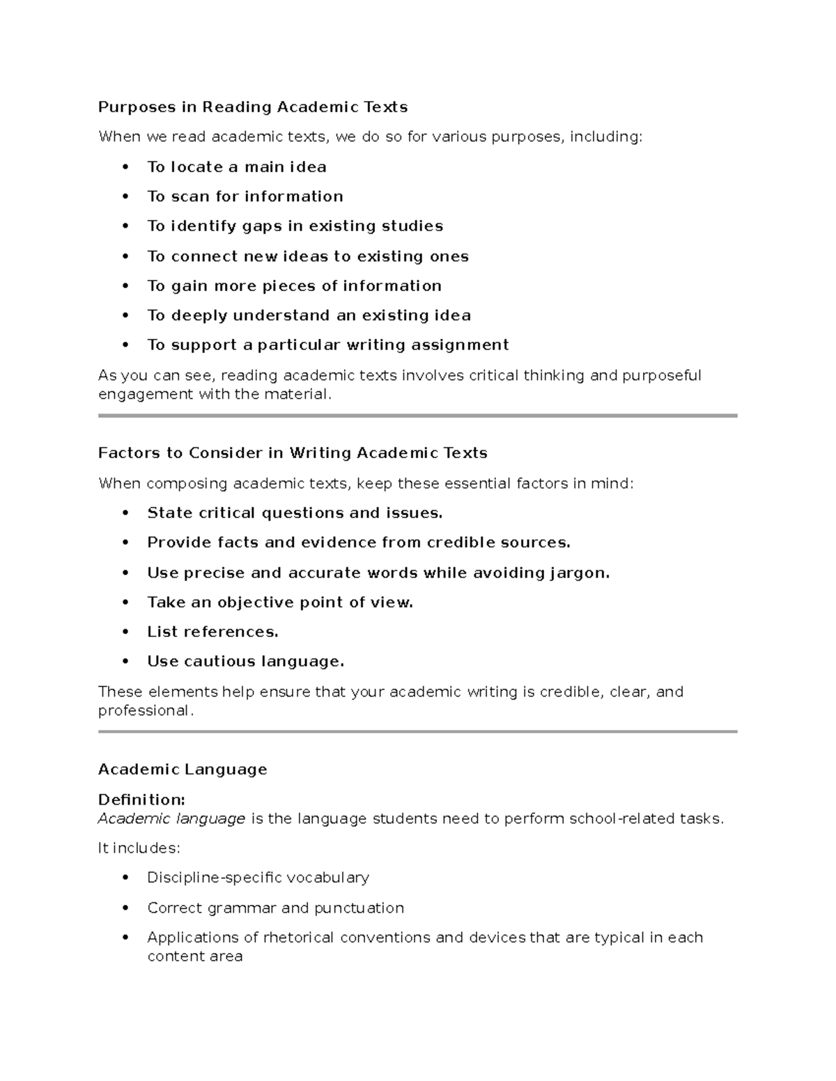 Purposes of Reading Academic Texts and Writing Tips - Studocu