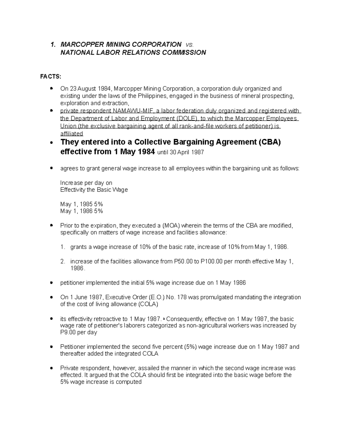 Assigned Case 1 - Case Digests on Labor Relations and Wage Issues - Studocu