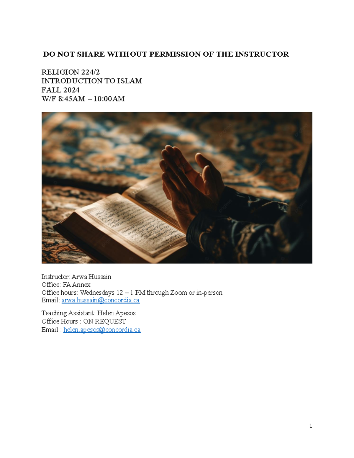 RELI 224: Syllabus for Introduction to Islam - Fall 2024 - Studocu