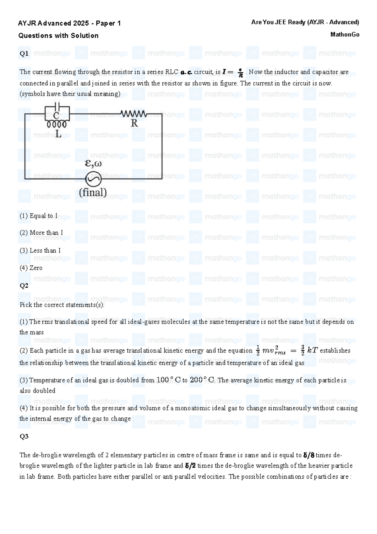 AYJR Advanced 2025 Paper 1 - Final Exam Keys & Solutions - Studocu