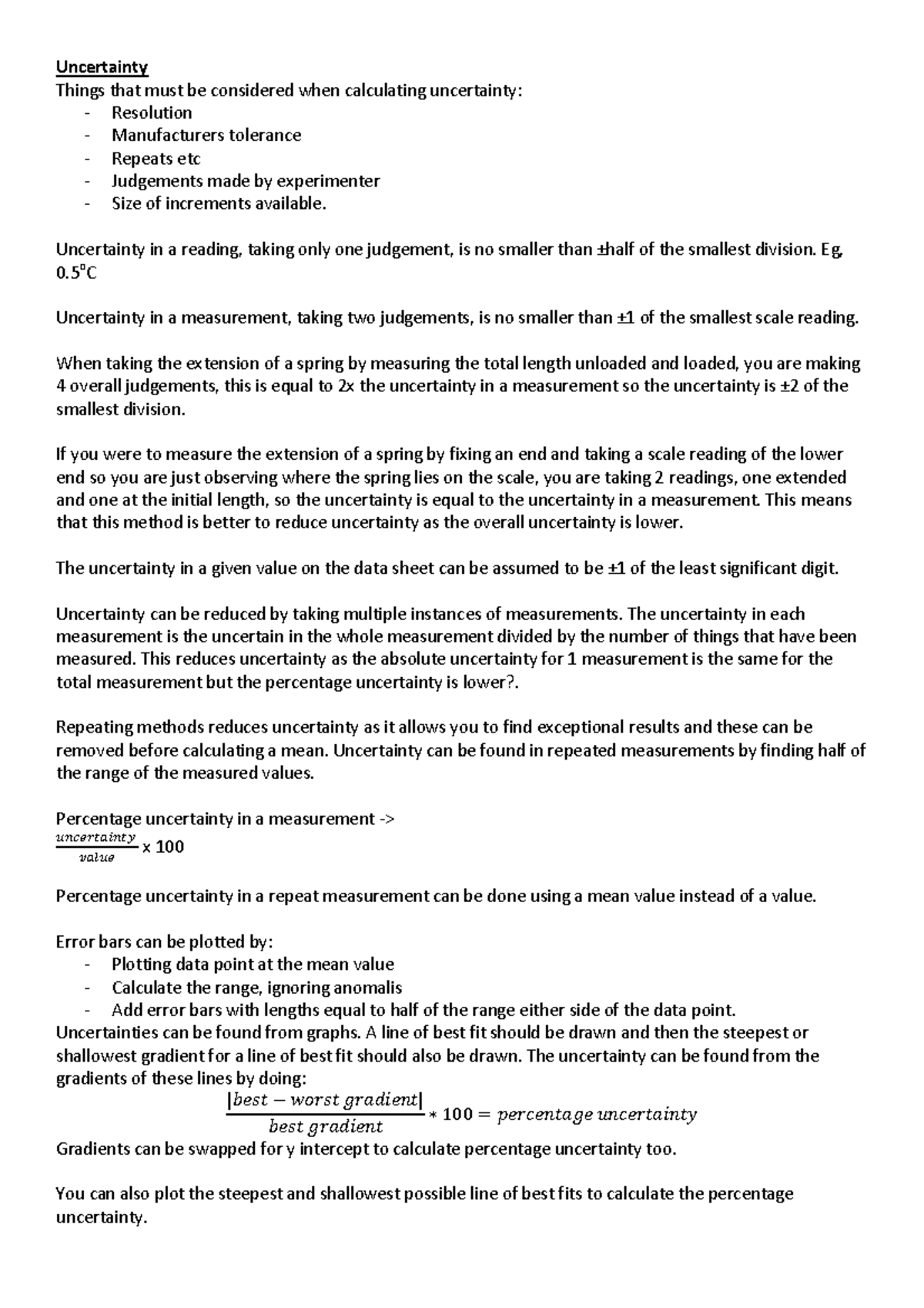 Uncertainty AQA A Level Physics - Uncertainty Things that must be considered when calculating ...