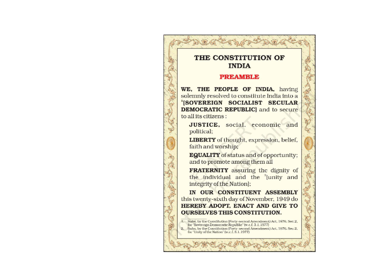 Preamble of the Constitution of India: Key Principles and Values - Studocu