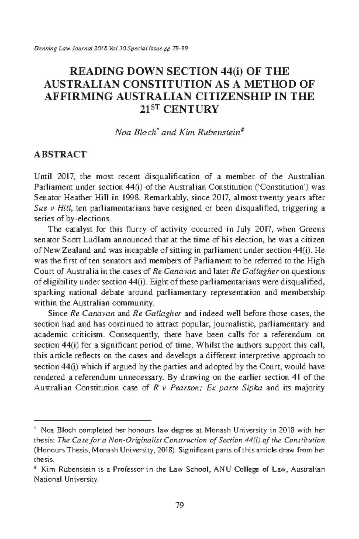 Reading Down Section 44(i) of the Australian Constitution: Affirming ...