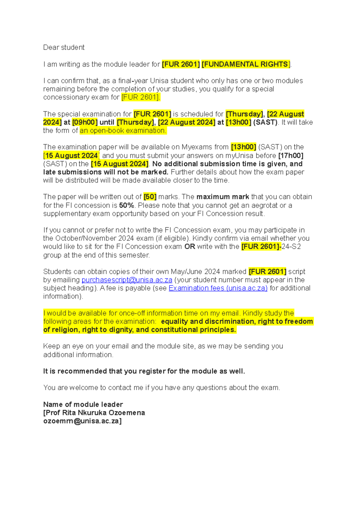 2024 CLAW Template FI Concession Letter TO Students JUNE 2024 - Dear ...