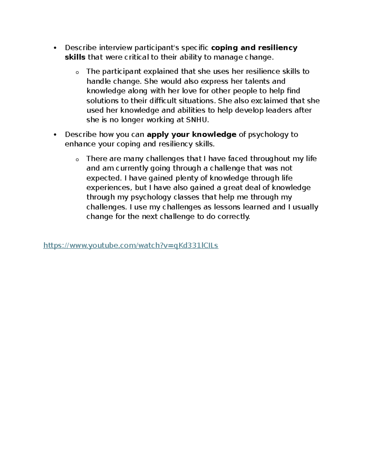 PSY 491 Module Three Video Reflection - Describe interview participant ...