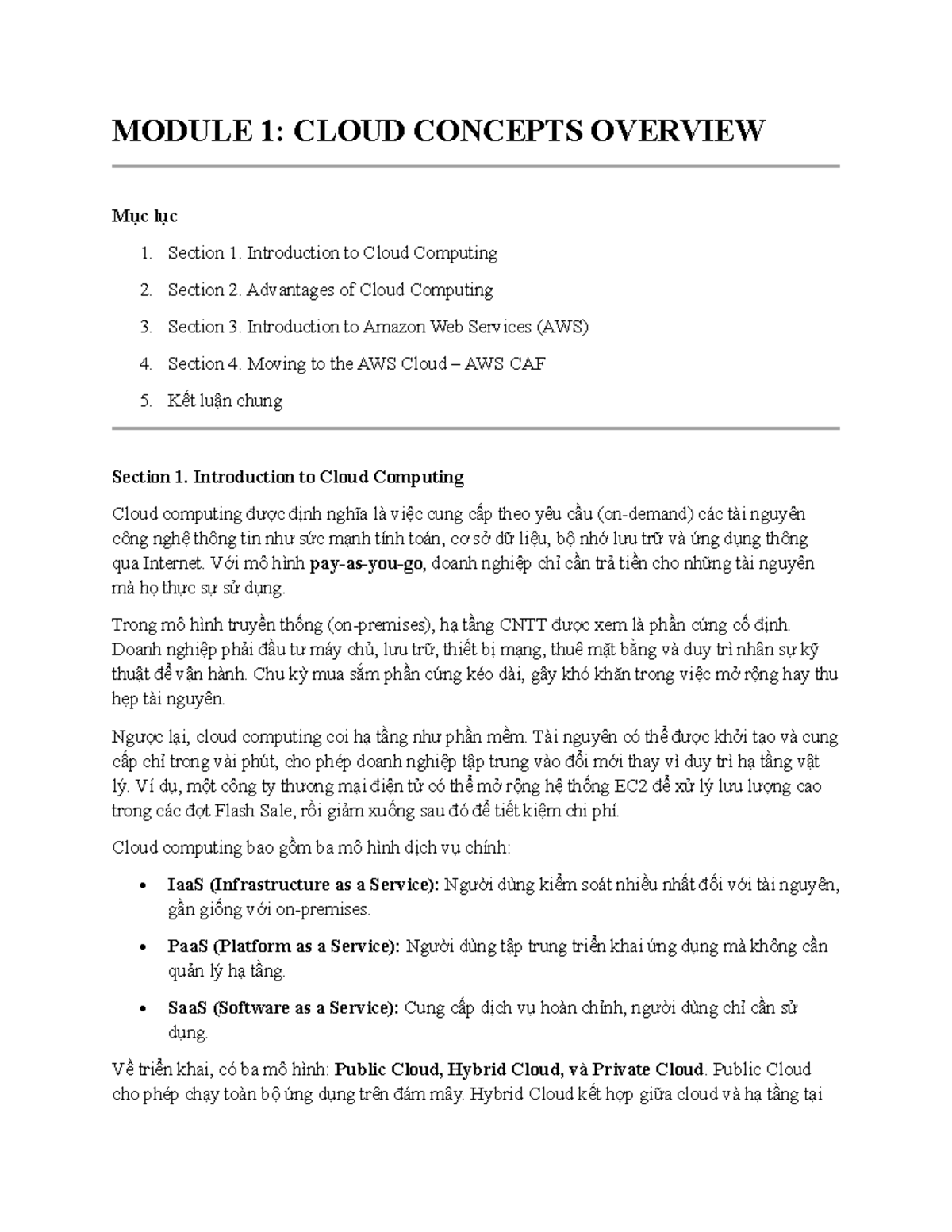 MODULE 1: CLOUD CONCEPTS OVERVIEW AND AWS INTRODUCTION - Studocu