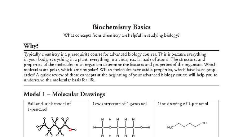 Biochemistry Basics Worksheet: Key Concepts from Chemistry for Biology ...