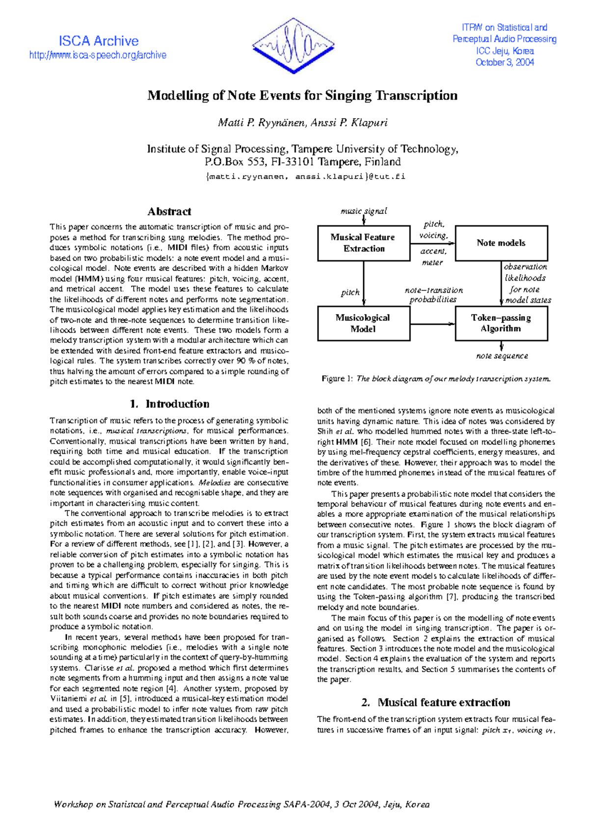 ITRW 2004: Modelling Note Events for Singing Transcription in Audio ...