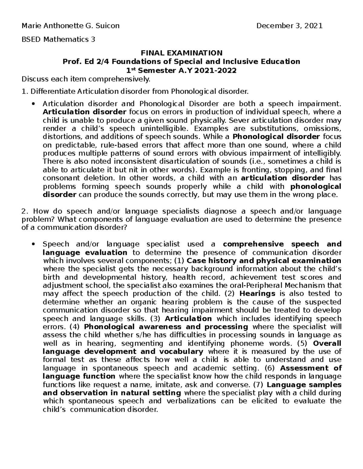 PROF ED 4 Final Exam - Foundations of Special & Inclusive Ed - Studocu