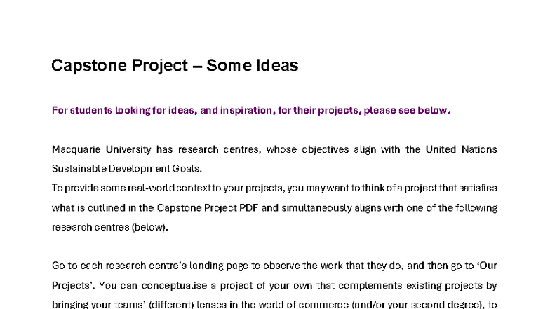 Capstone Project Ideas for Commerce Students - 2024 - Studocu