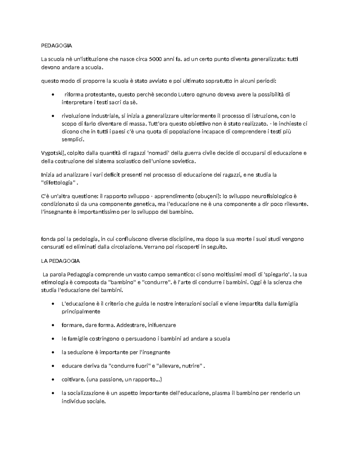 PEDAGOGIA: Riflessioni su Vygotskij e Don Milani - Appunti - Studocu