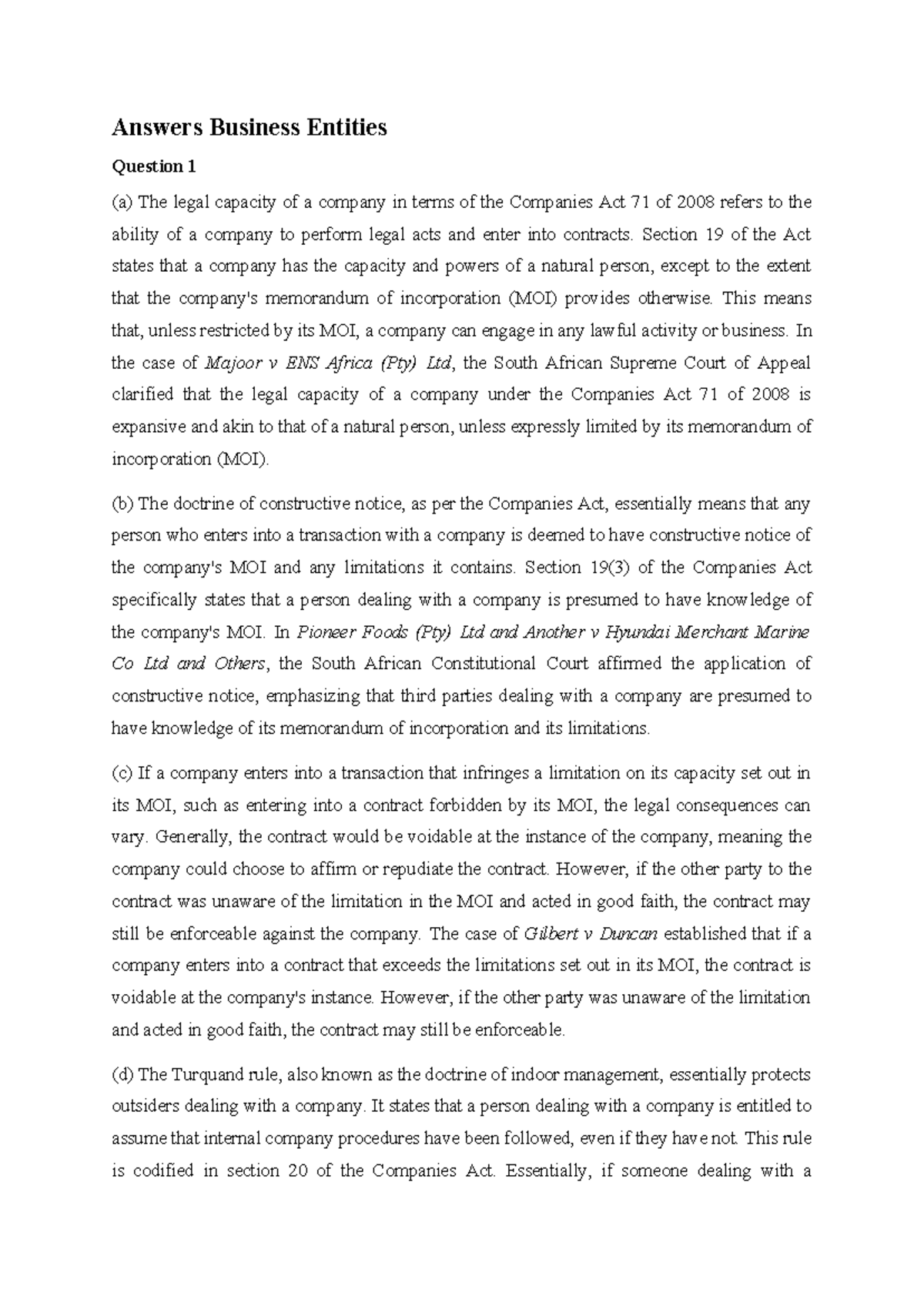 Business Entities: Comprehensive Analysis & Case Studies (BUS101) - Studocu