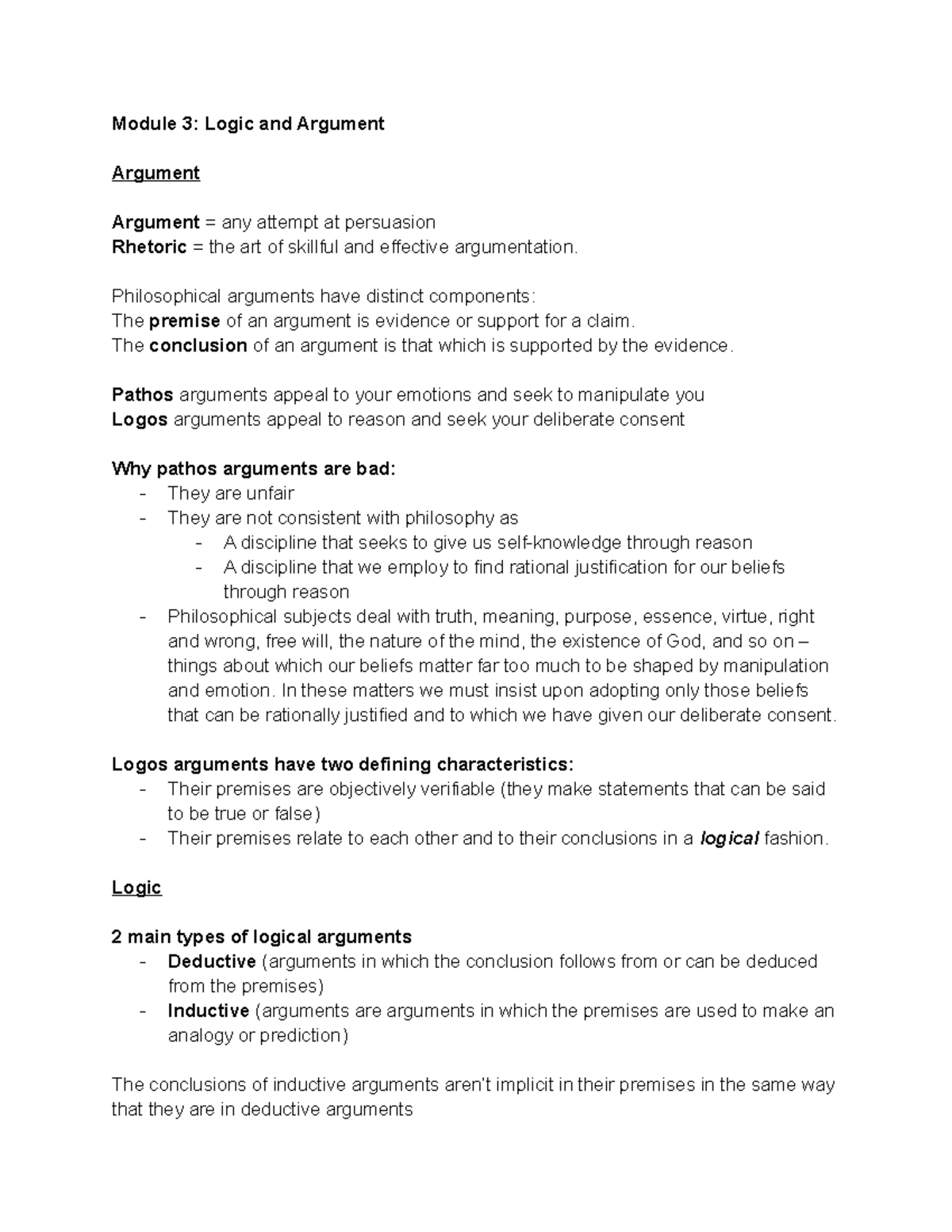 Logic and Argument - Module 3: Logic and Argument Argument Argument ...