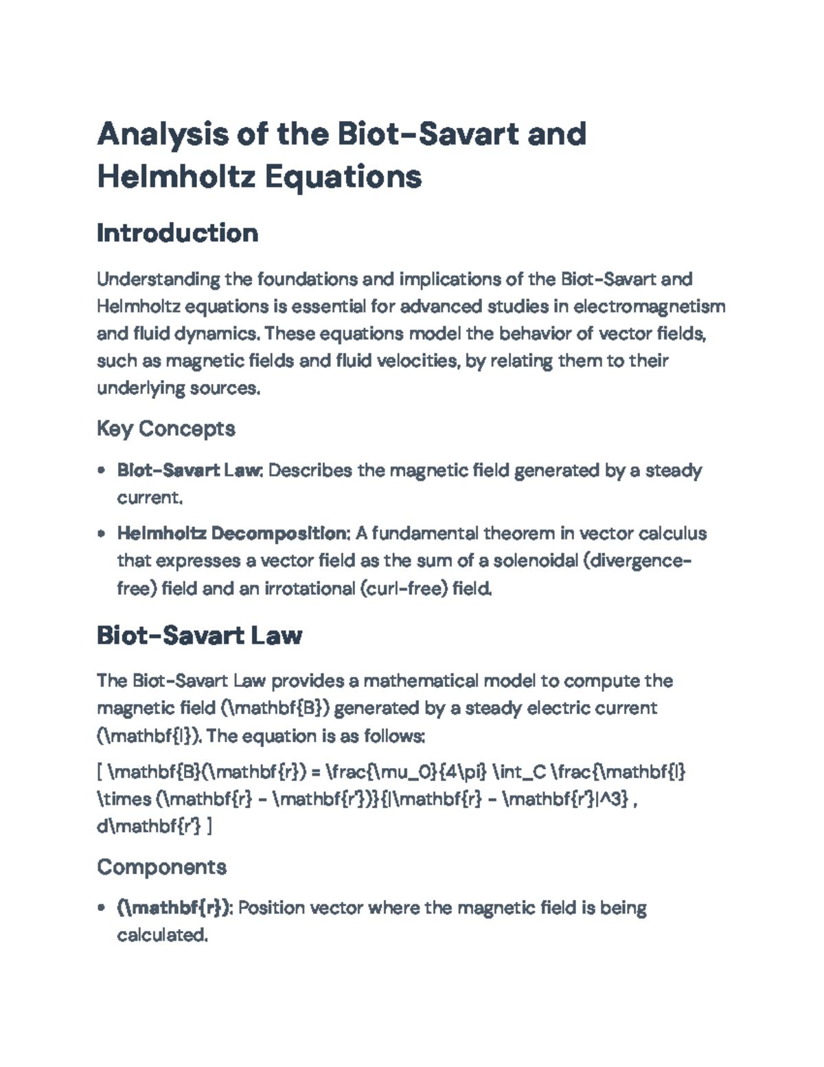 Biot-Savart and Helmholtz Equations: Analyzing Vector Fields - Analysis ...
