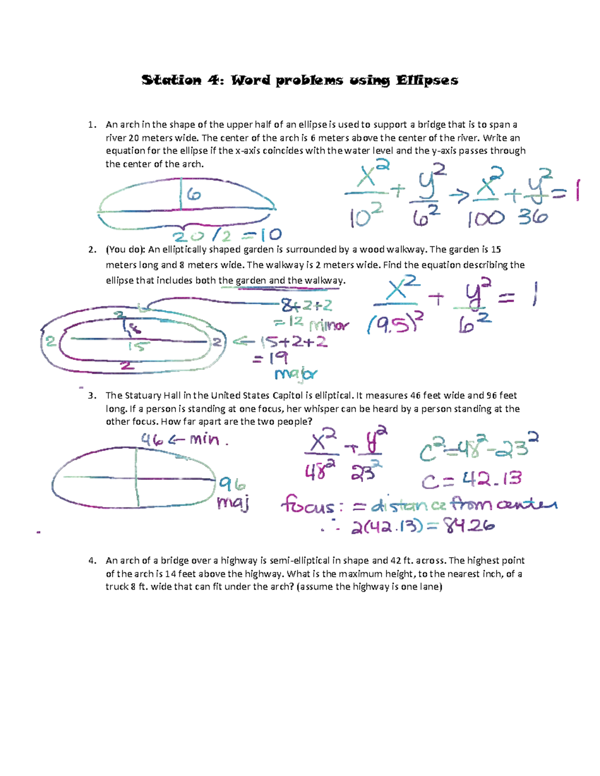 Math 101 - Solutions for Word Problems Involving Ellipses - Studocu