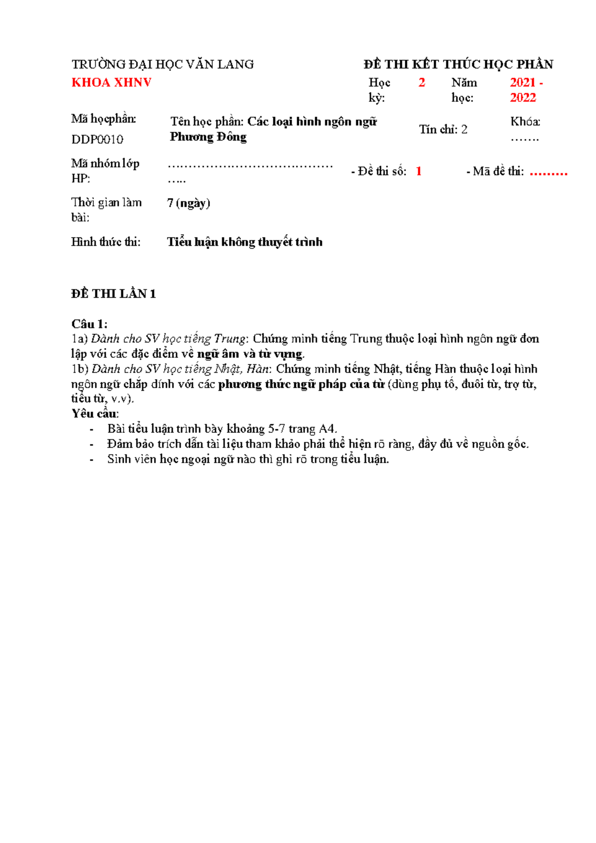 DDP0010 CAC LH NN Phuong DONG K26DP Tieul De 1 Vy - TRƯỜNG ĐẠI HỌC VĂN ...