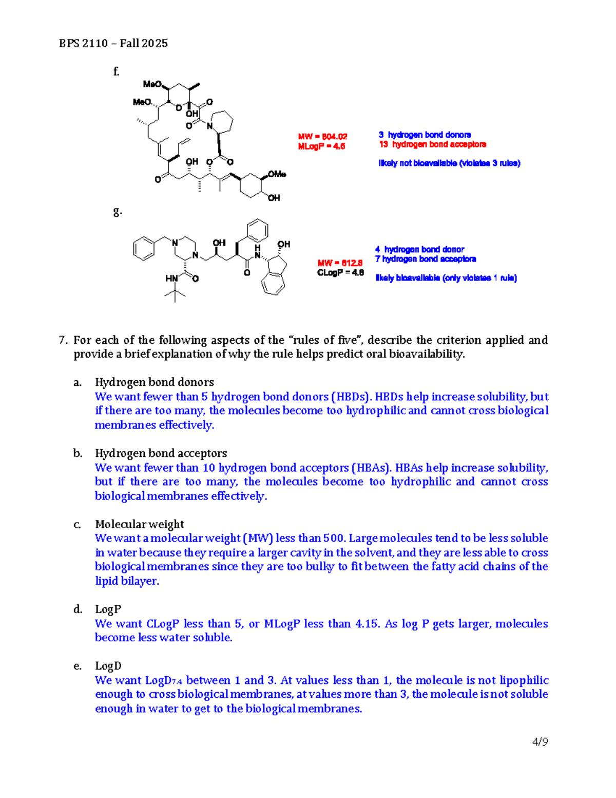 BPS 2110 Fall 2025: SAR Criteria for Oral Bioavailability - Studocu