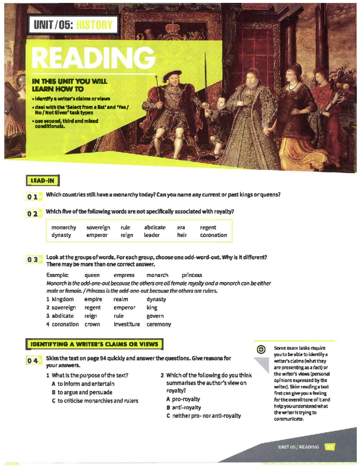 Mindset Level 3 - Unit 5 History: Eccentric Monarchs and Their Legacies ...