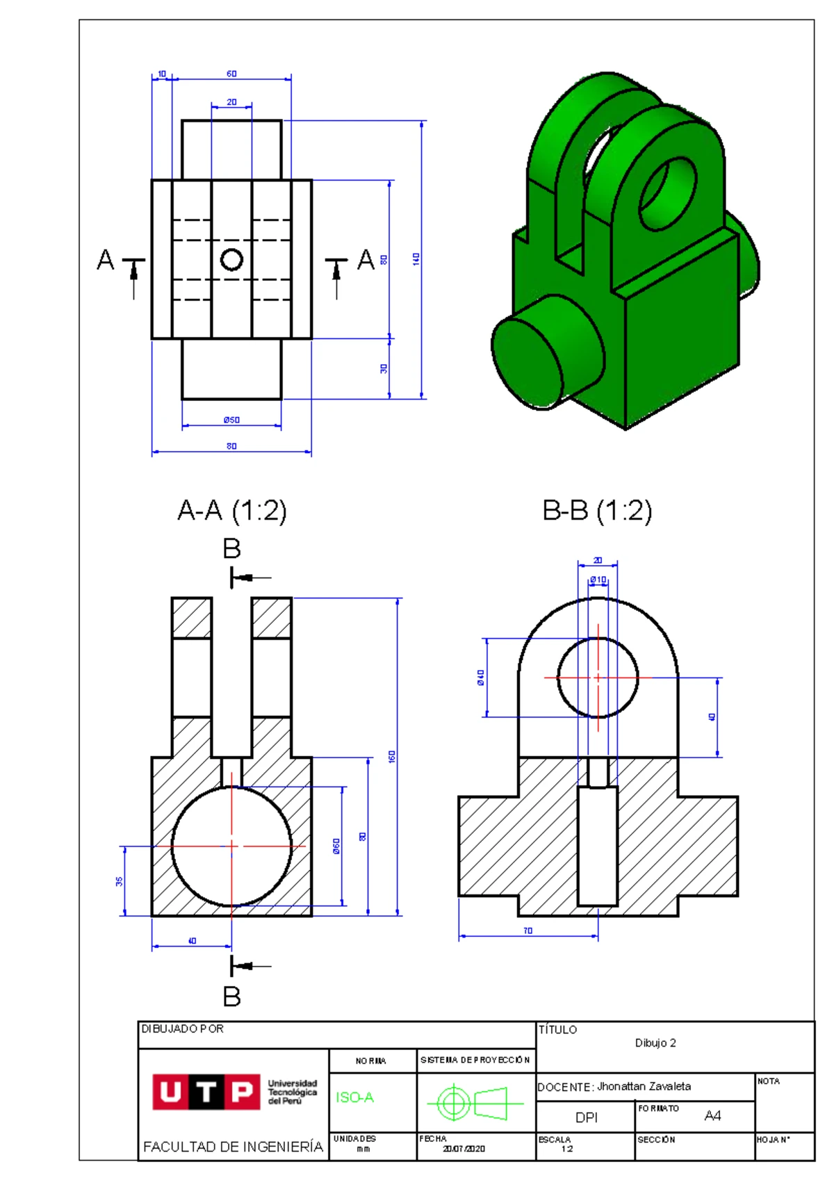 TA 3 - Dibujo para Ingeniería: Proyecciones Ortogonales UTP - Studocu