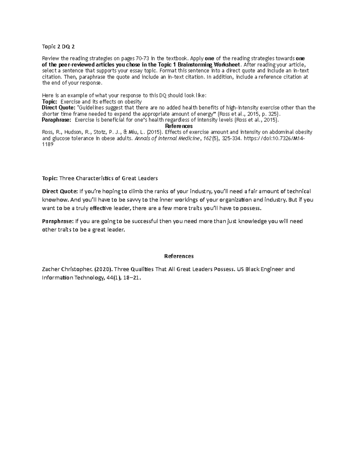 UNV-104 Week 2 Topic 2 DQ 2 - Topic 2 DQ 2 Review the reading ...