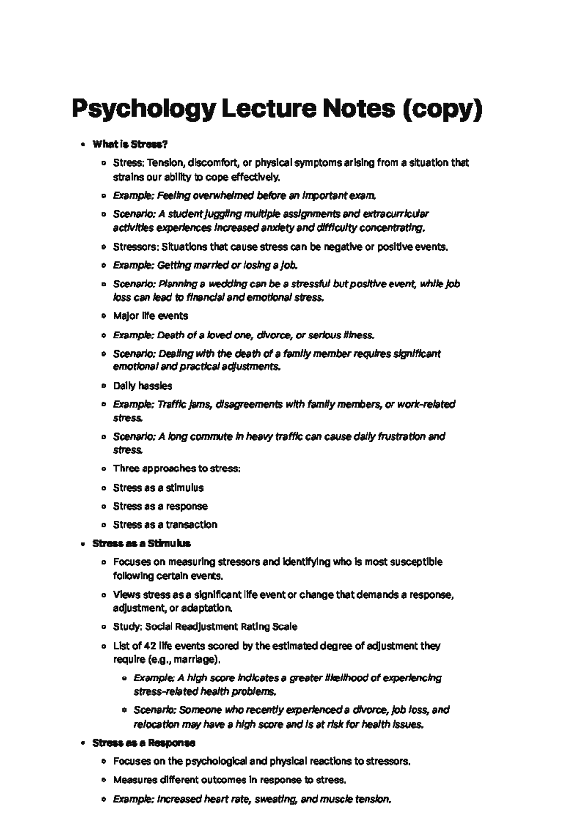 Psychology Lecture Notes: Understanding Stress and Its Effects - Studocu