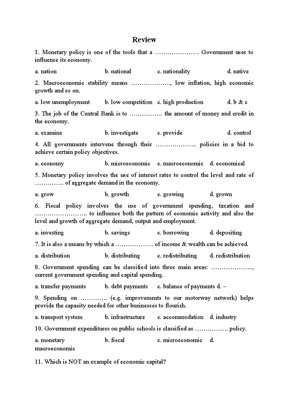 Monetary Policy Review - Quiz Notes for ECON 101 - Studocu