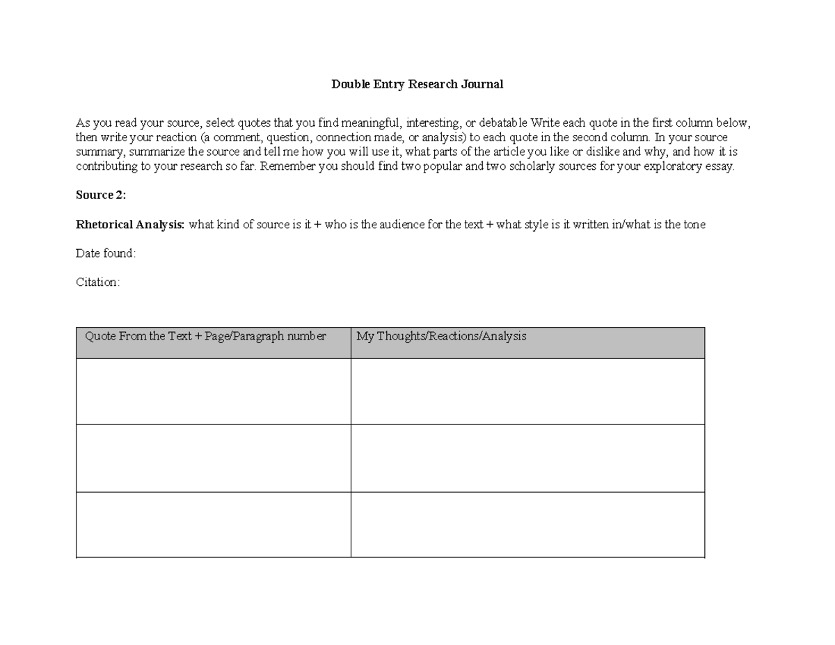 Double Entry Journal for Research Sources 2 & 3 - Studocu