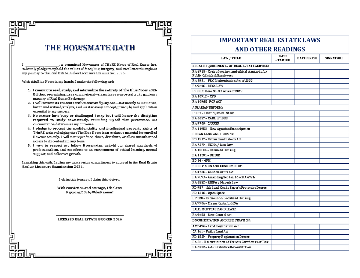 Real Estate Laws and Readings for Broker Licensure Exam 2026 - Studocu