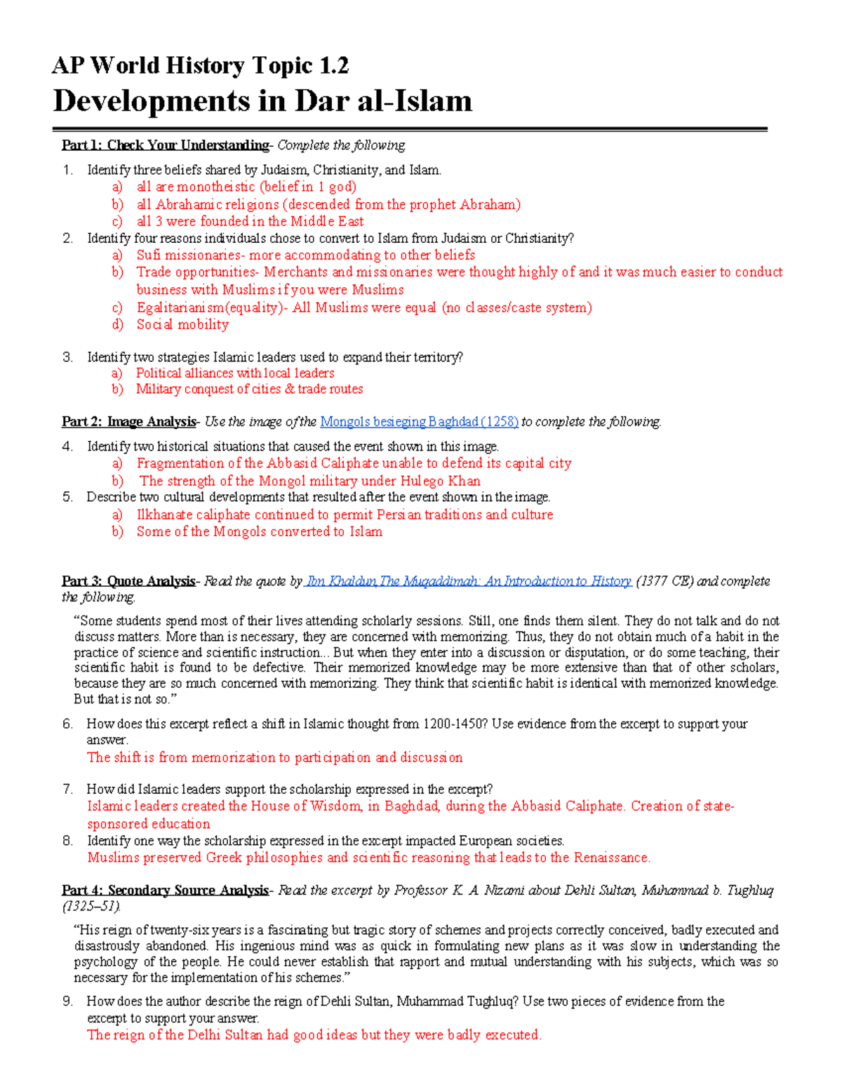 1.2 Developments IN DAR AL- Islam - AP World History Topic 1 ...